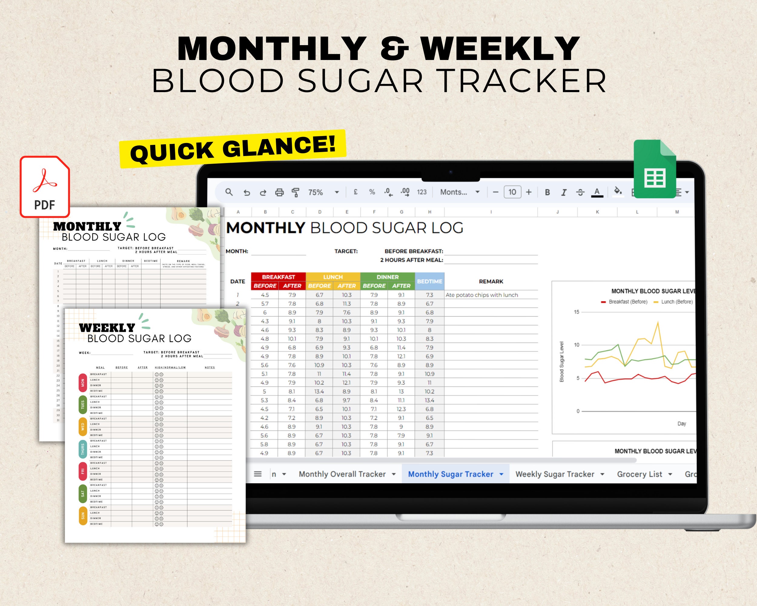 Diabetic Meal Plan Google Sheets and Meal Planner Excel, With Diabetic ...