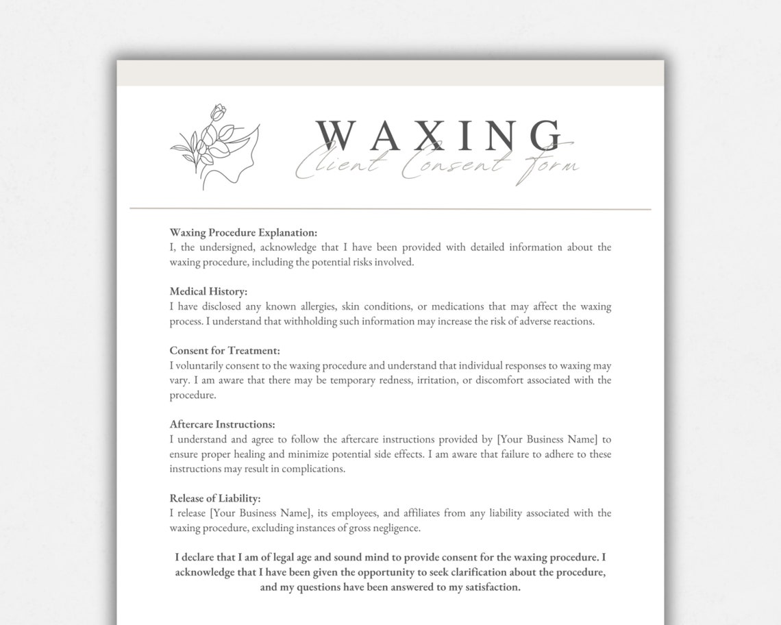 Modern Waxing Consent Form, Esthetician Forms for Liability Waiver and ...