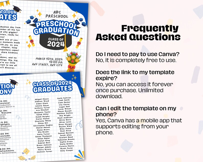 Editable Preschool Graduation Program, Kindergarten Elementary or Pre K ...