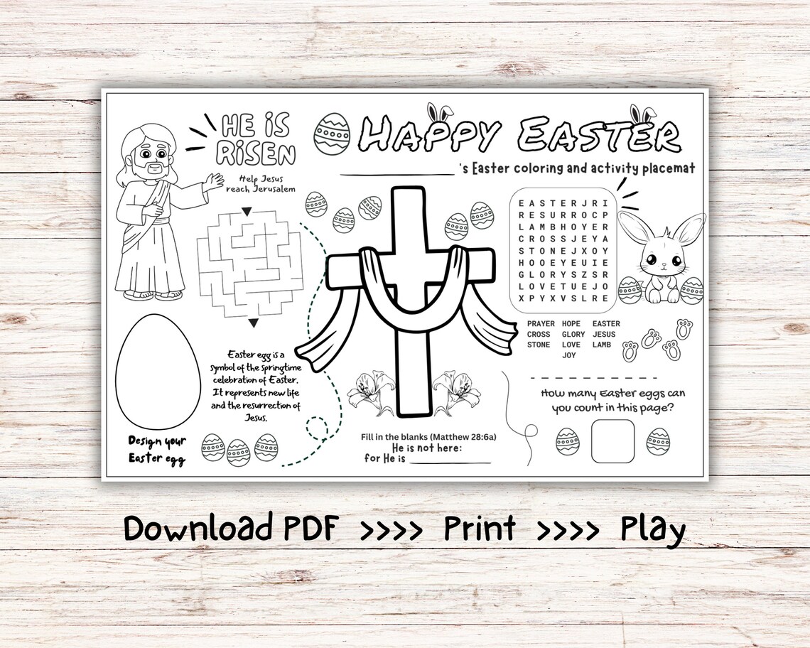 Educational Christian Easter Placemats for Kids, Easter Puzzle for ...