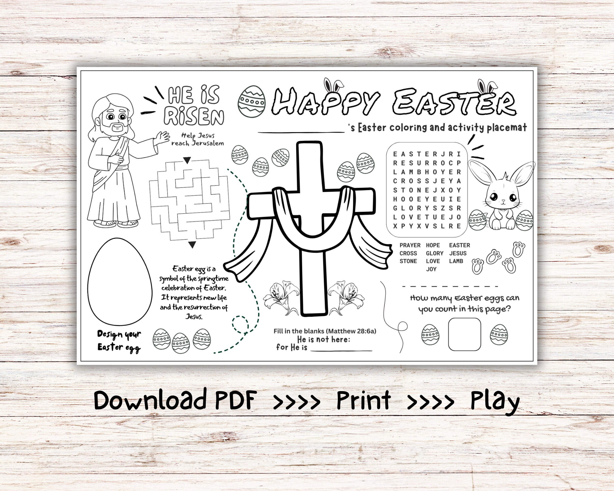 Educational Christian Easter Placemats for Kids, Easter Puzzle for ...