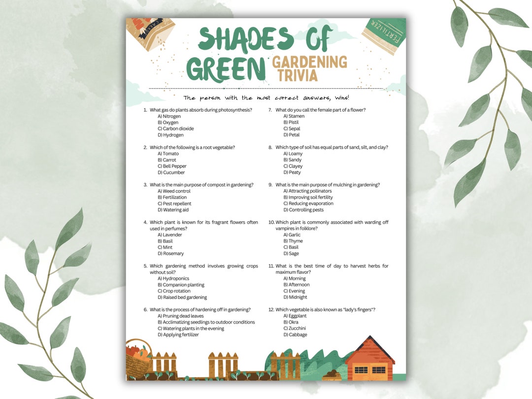 Gardening Trivia Game for Garden Party Games, Spring Trivia Easter ...