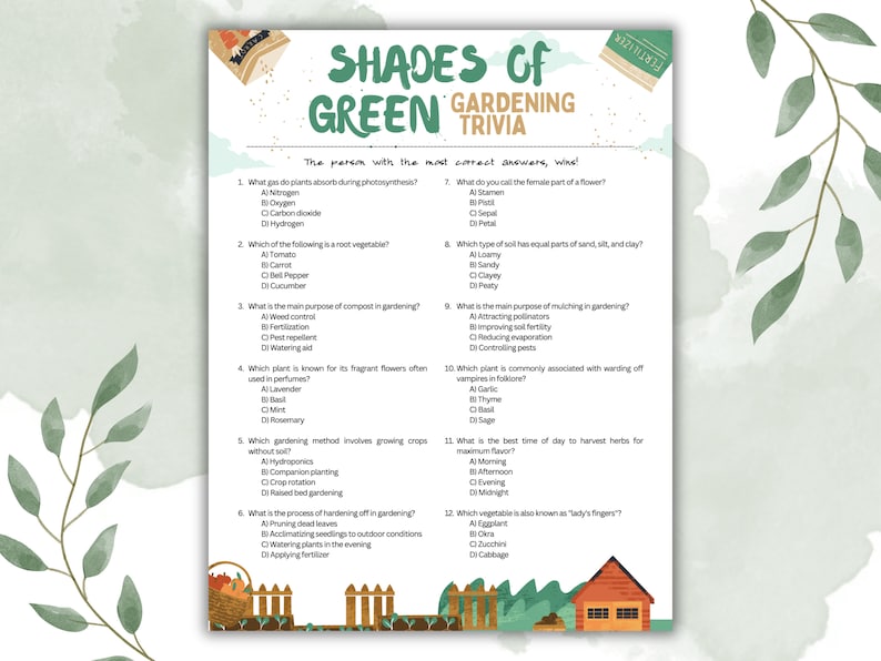 Gardening Trivia Game for Garden Party Games, Spring Trivia Easter ...