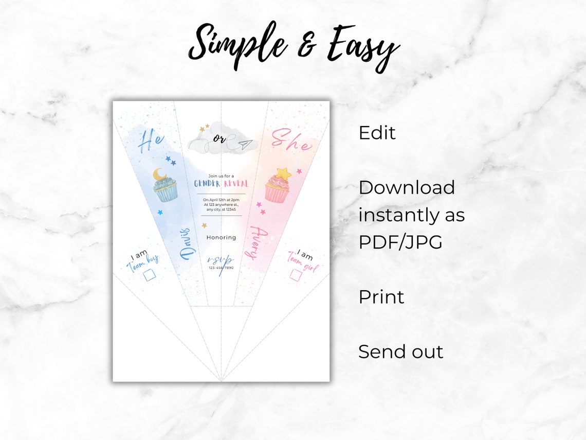 Editable Gender Reveal Paper Airplane Invitation, Gender Reveal ...