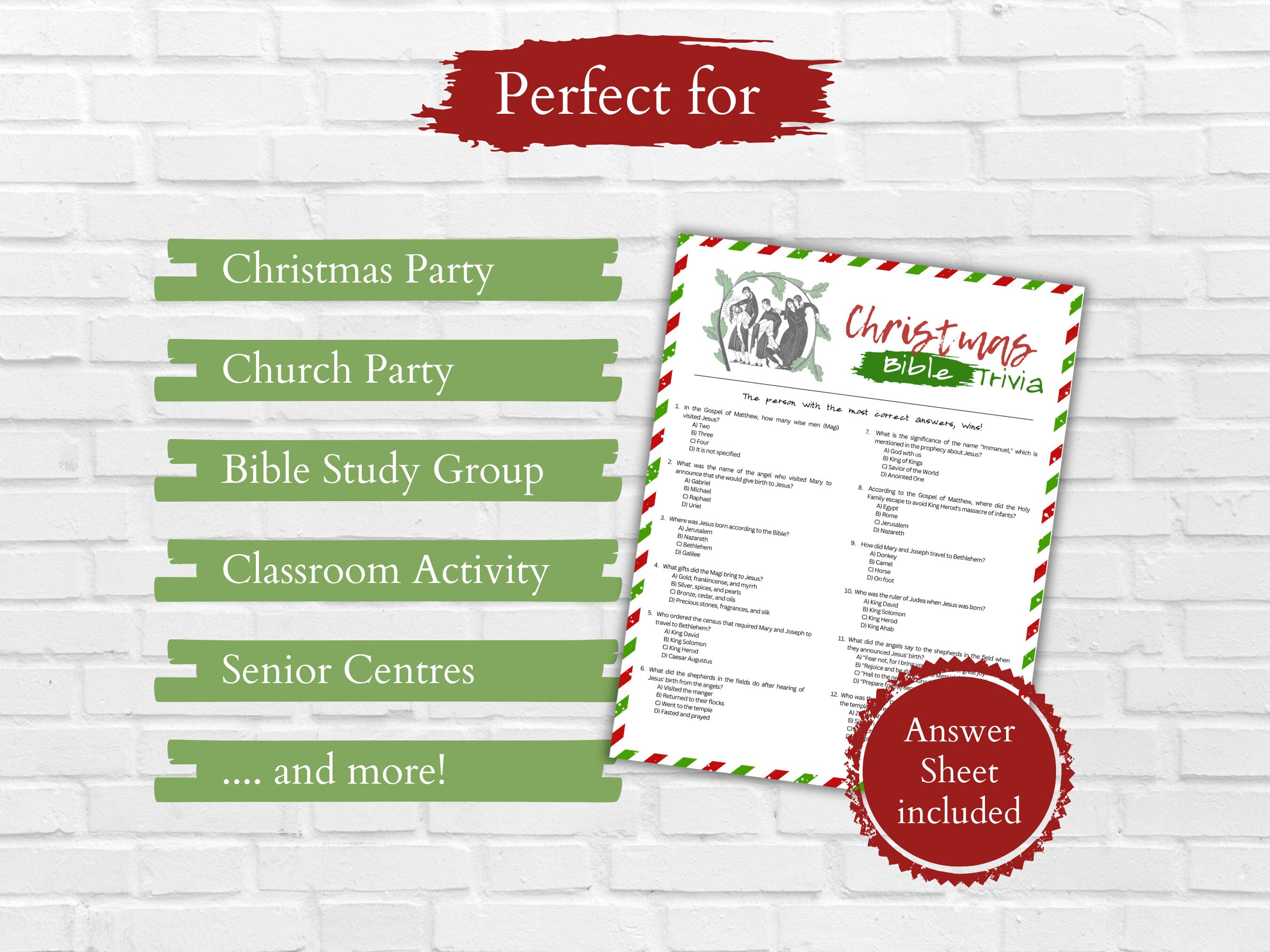 Christmas Bible Trivia Games for Kids and Adults. Sunday School Youth ...