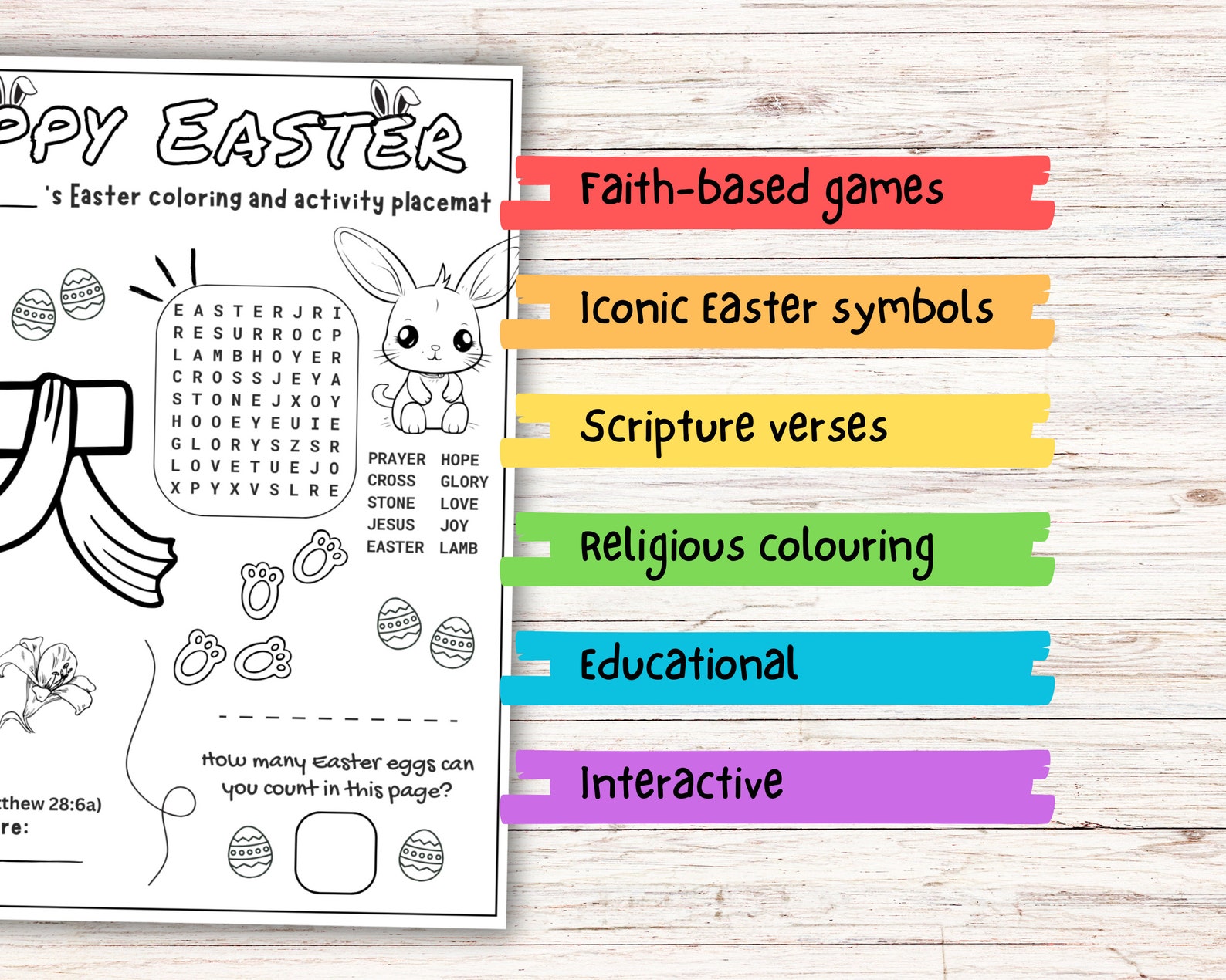 Educational Christian Easter Placemats for Kids, Easter Puzzle for ...