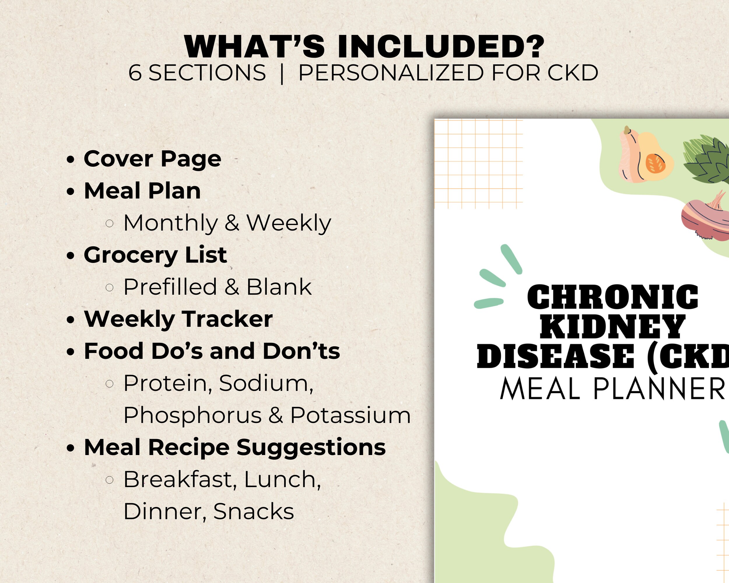 Kidney Diet and Grocery List, Chronic Kidney Disease Meal Planner With ...