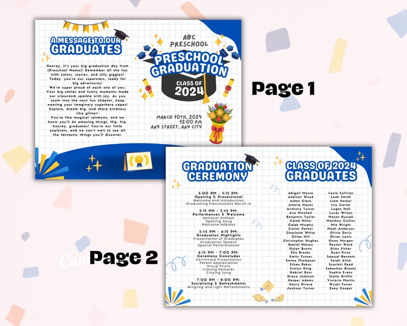 Editable Preschool Graduation Program, Kindergarten Elementary or Pre K ...