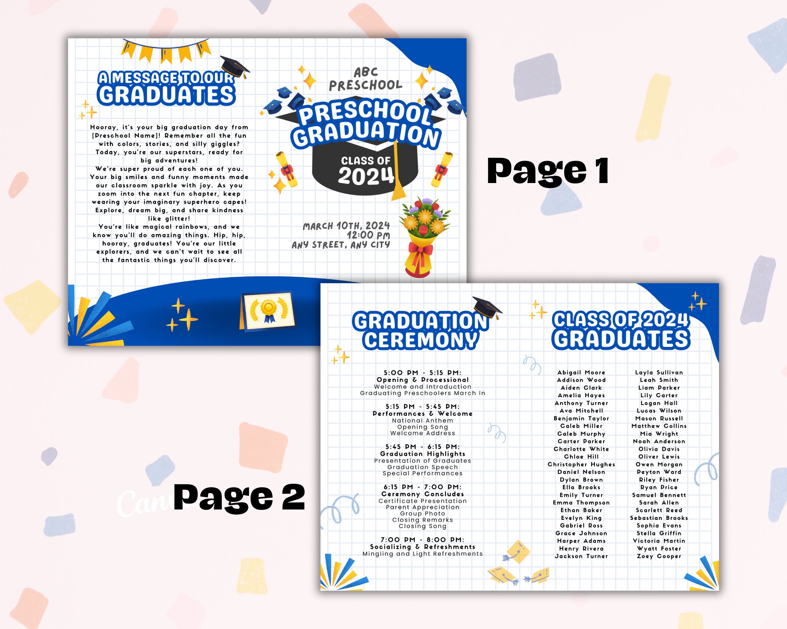 Editable Preschool Graduation Program, Kindergarten Elementary or Pre K ...