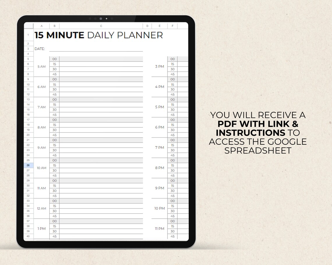 Customizable 15 Minute Planner Google Sheet, Time Blocking Planner ...