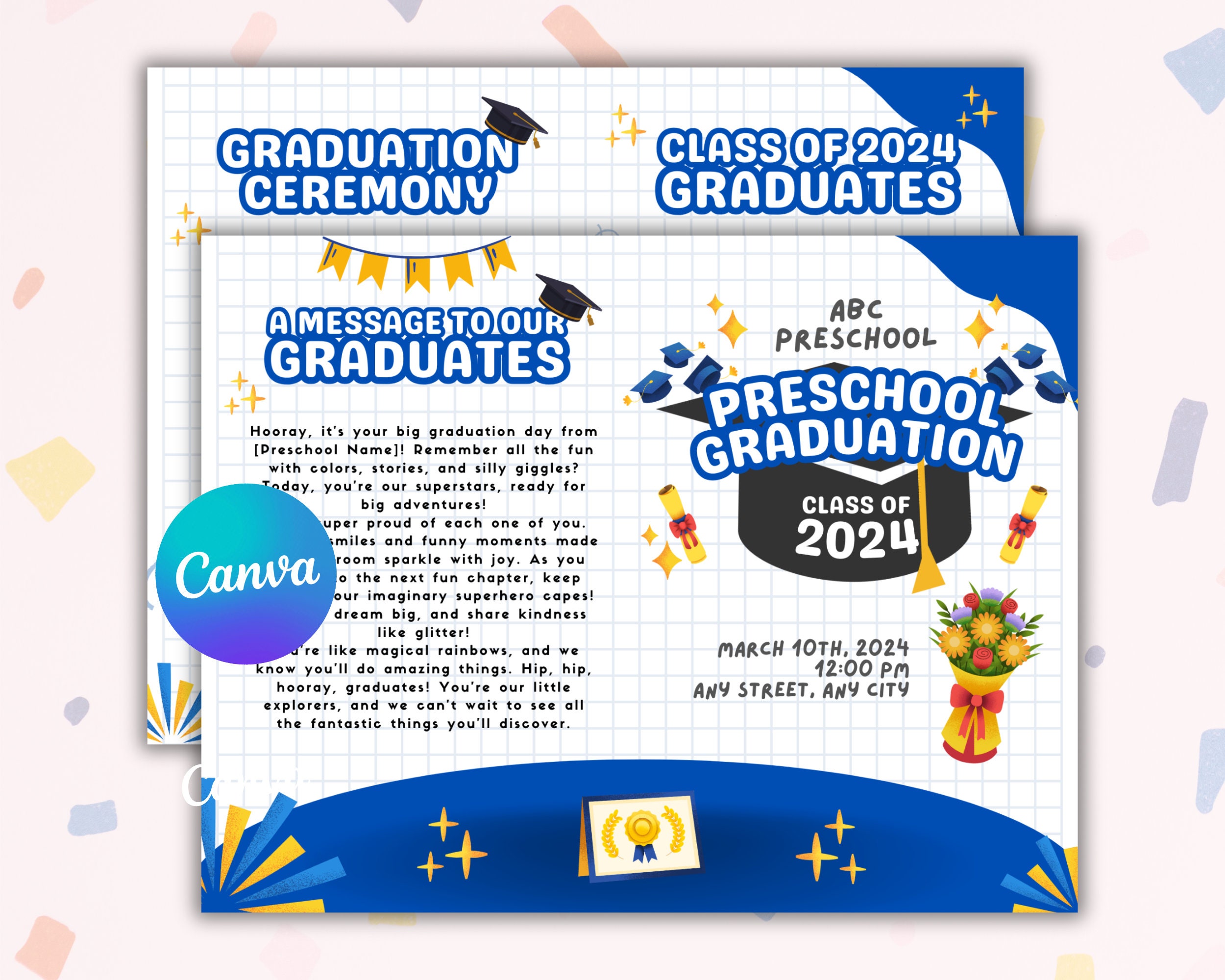 Editable Preschool Graduation Program, Kindergarten Elementary or Pre K ...