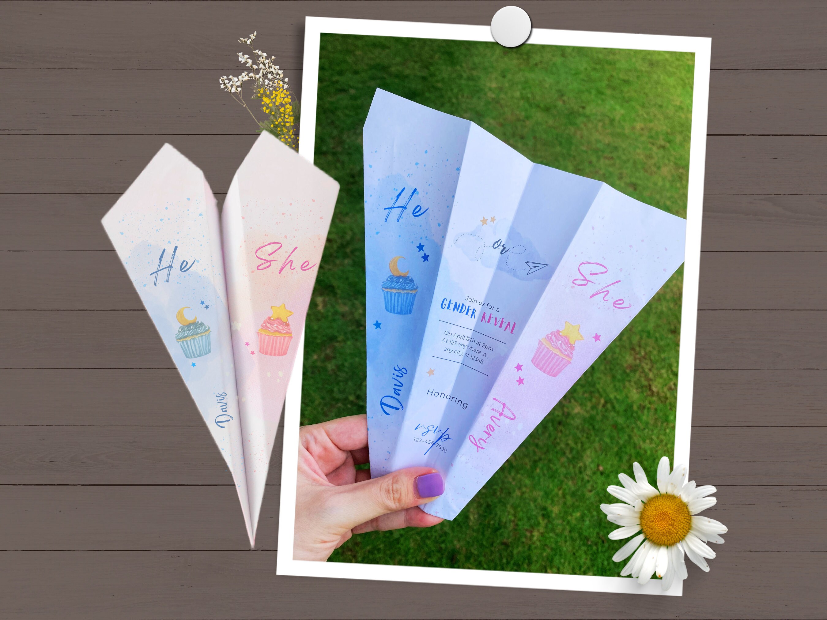 Editable Gender Reveal Paper Airplane Invitation, Gender Reveal ...