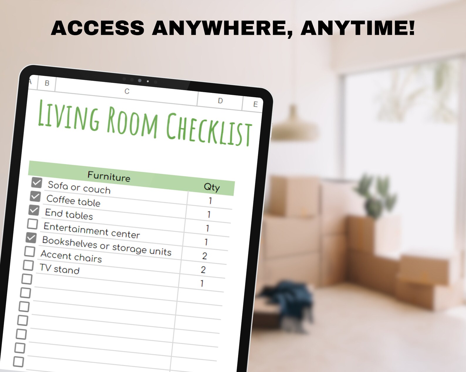Editable Moving Checklist Google Sheets, New Home Apartment Essentials ...