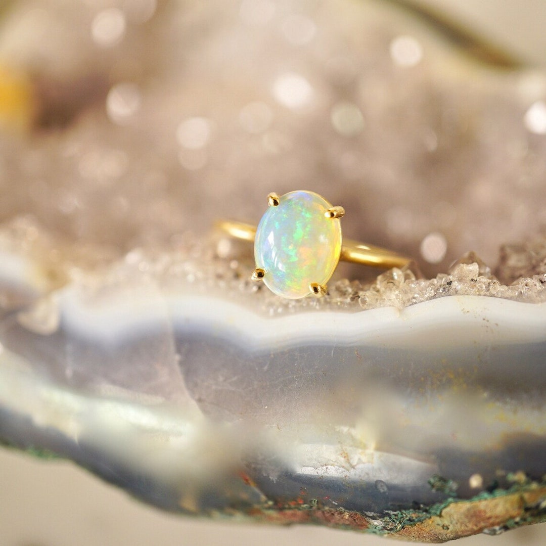 Rainbow Opal Ring Opal Engagement Ring Women 14k Gold Opal - Etsy