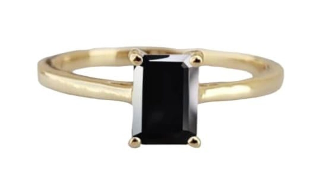 Natural Black Onyx Emerald Cut Solitaire Ring Minimalist - Etsy