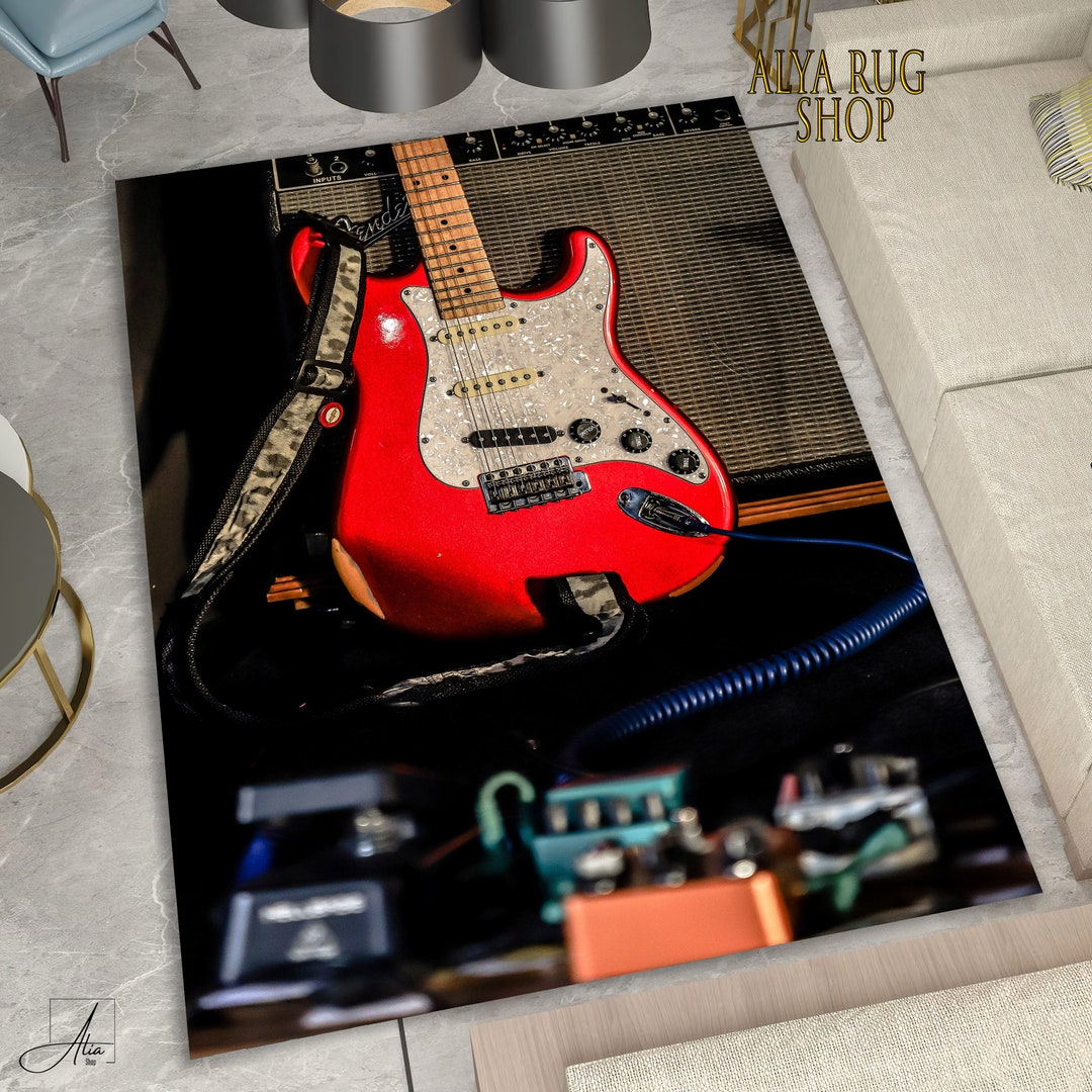 Electric Guitar Rug, Musical Note Rug, Music Rug, Musical Ambiance Rug ...