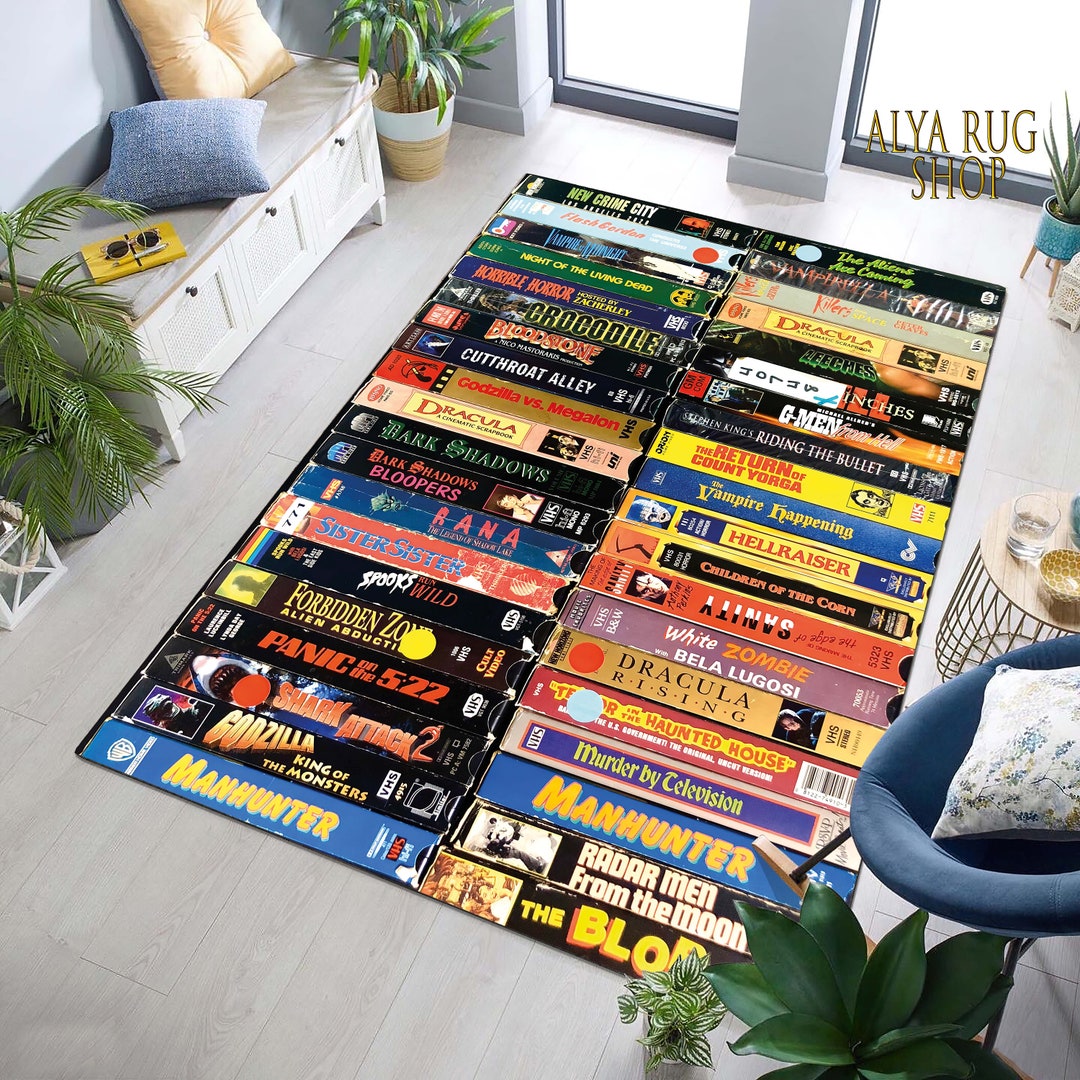 Retro Movies Rug, VHS Films, Horror, Modern Rug, Colorful Rug, Art Rug ...