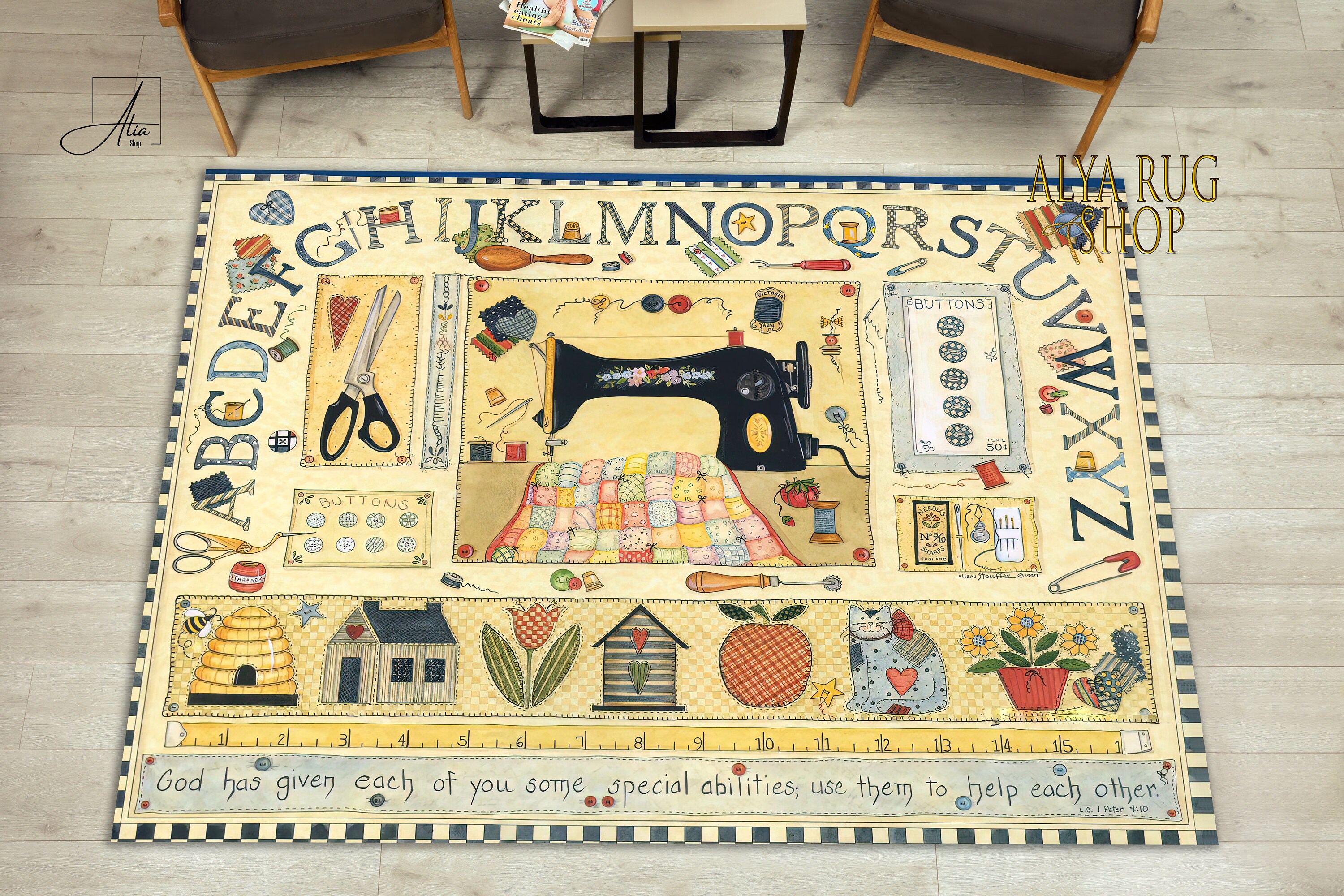 Tailor Rug, Tailor, Seamstress Rug, Sewing and Crafting Carpet, Tailor ...