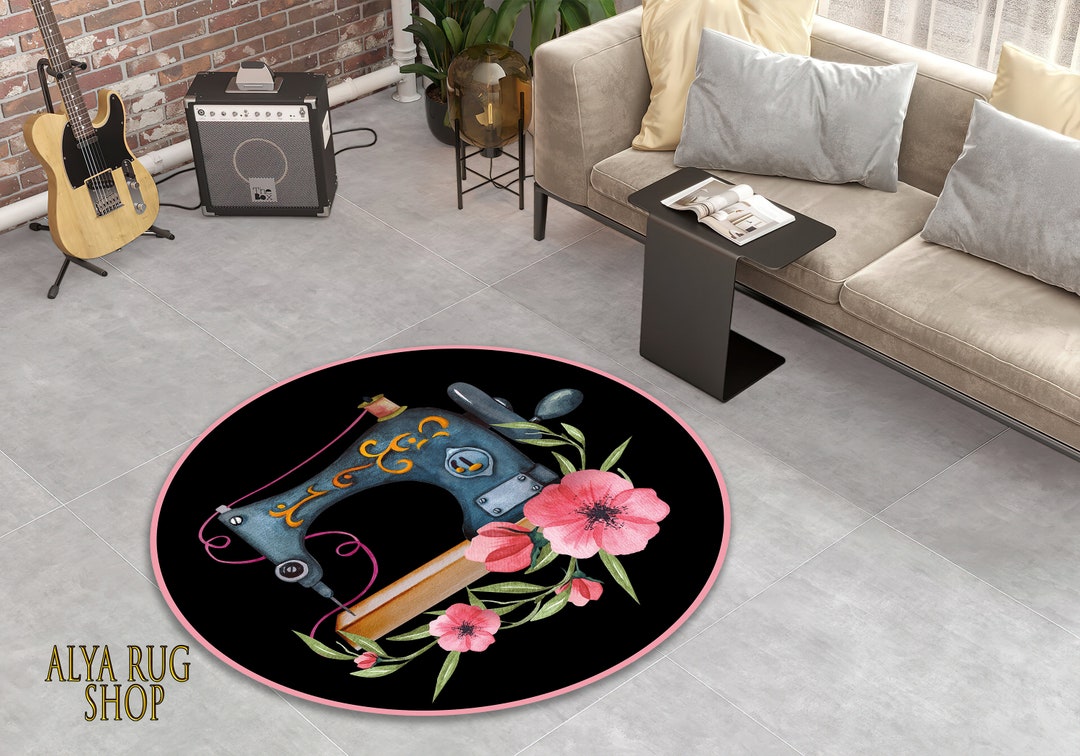 Tailor Rug, Sewing Machine Rug, Pink Flowers Rug, Tailor, Seamstress ...