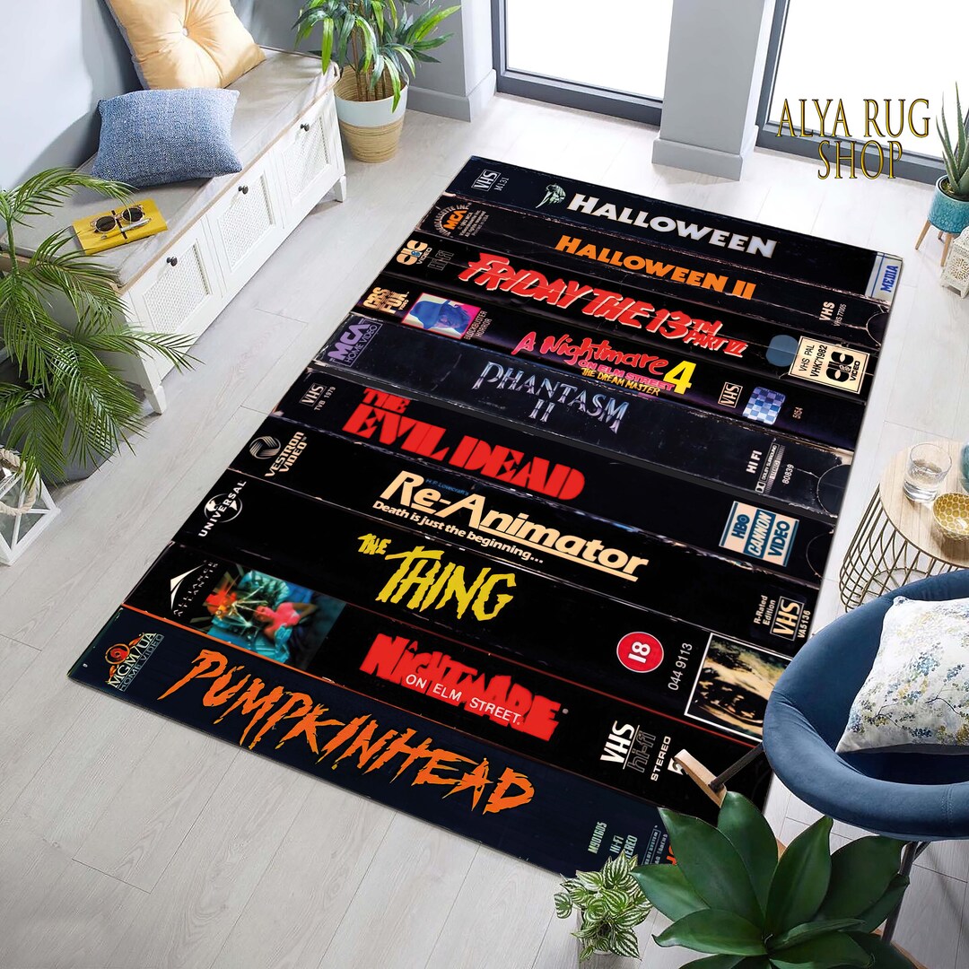 VHS Rug, Horror Movie Rug, Movie Room Decor, Personalized Rug ...