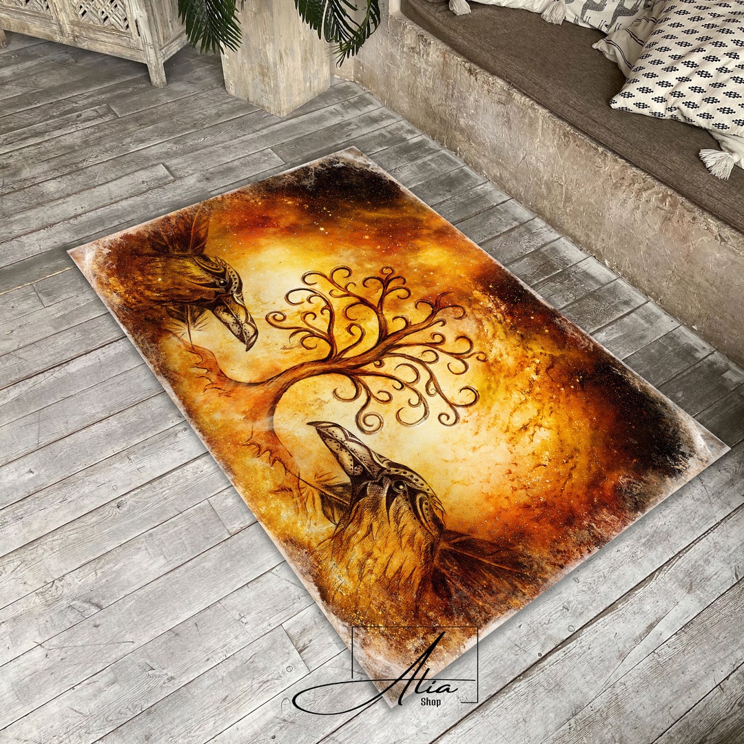 Tree of Life Rug, Crow Rug, Viking Carpet, Scandinavian Decor, Ethnic ...