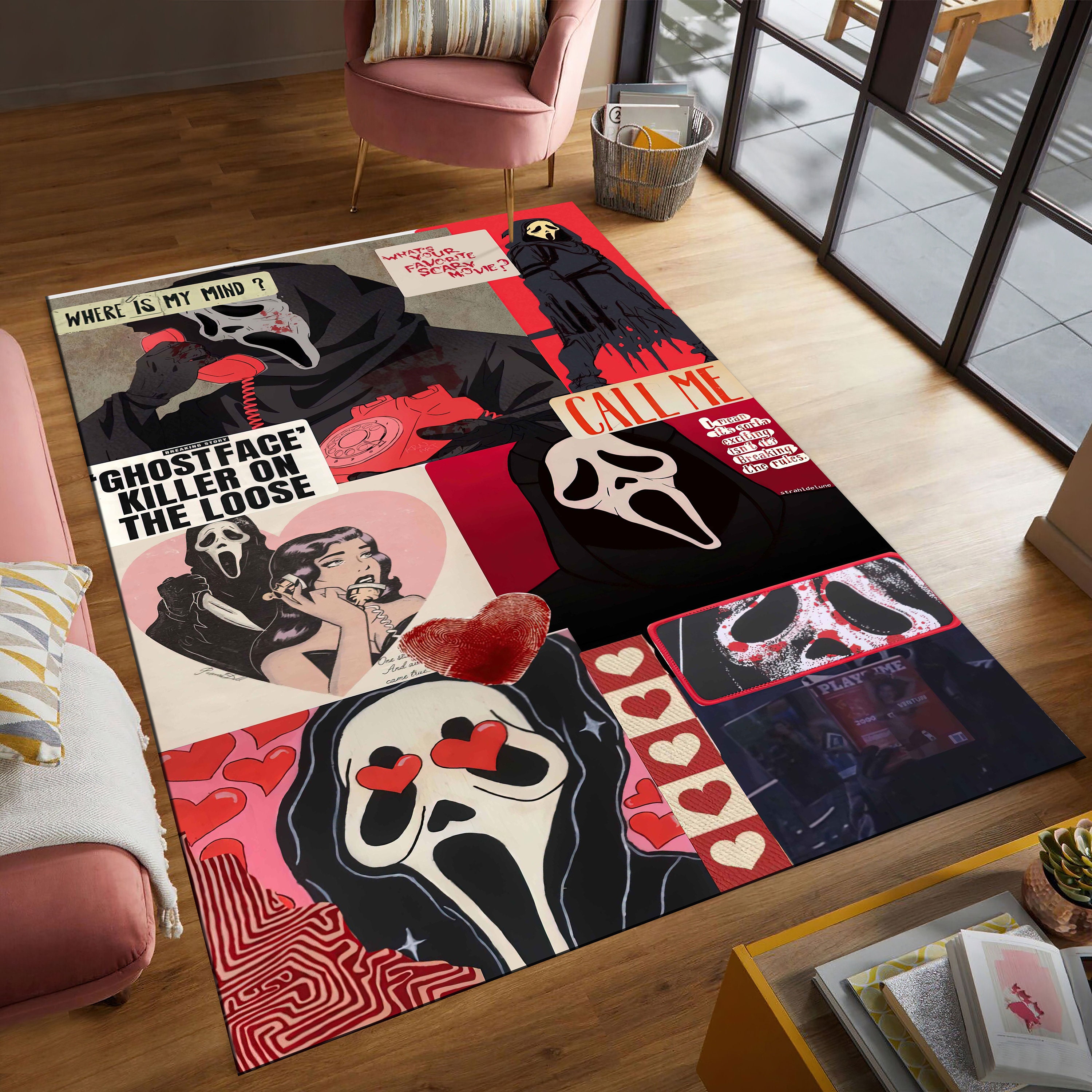 Horror Movie Themed Rug, Nostalgic Retro Style Carpet, Scream Deor ...