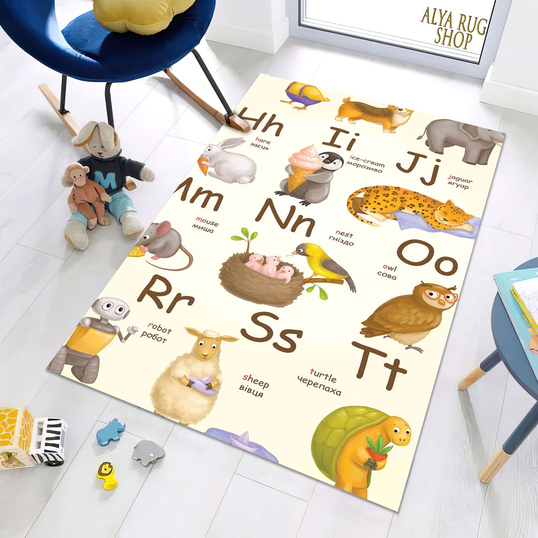 Alphabet Animals Play Rug, Alphabet Rug, Animals Rug, Educational Rug ...