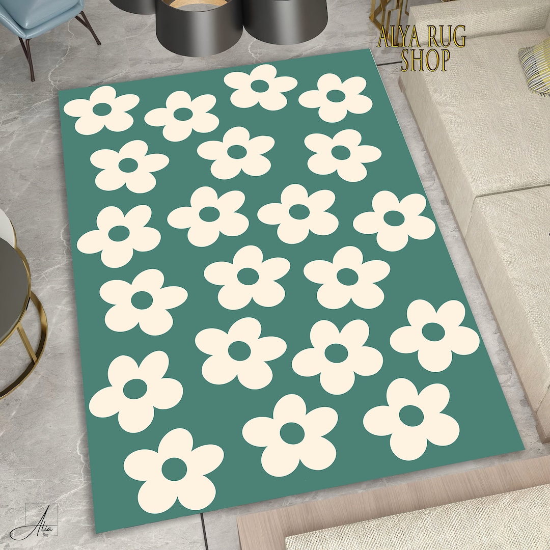 Retro Flowers Rug, Floral Carpet, Groovy Rug, Funky Decor, Retro Area ...