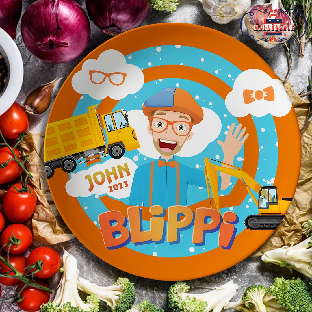 Personalized Blippi Plates Custom Baby Name Plates Cartoon - Etsy