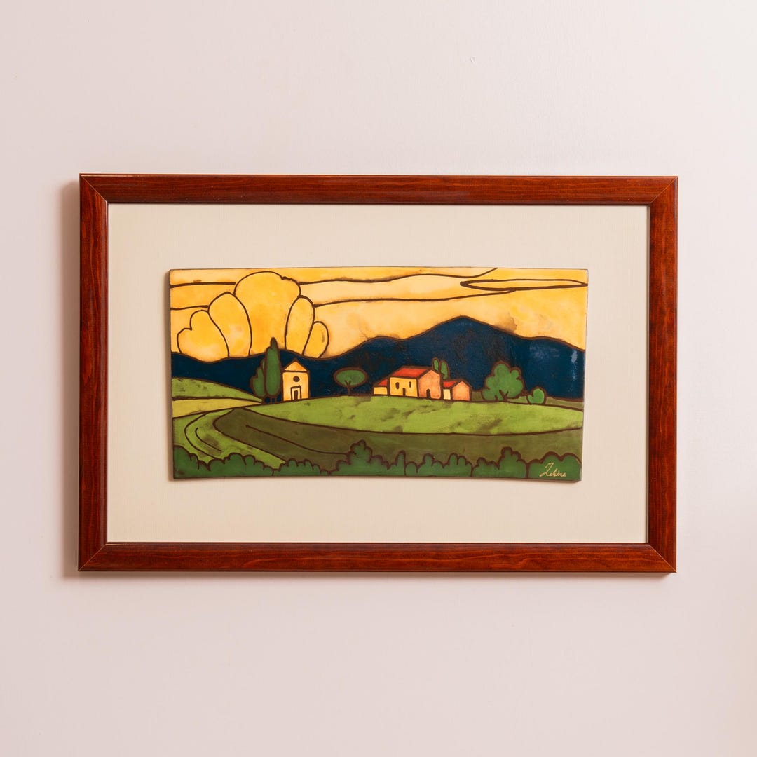 Handmade Ceramic Landscape Wall Art, Framed Rustic Countryside Decor - Etsy