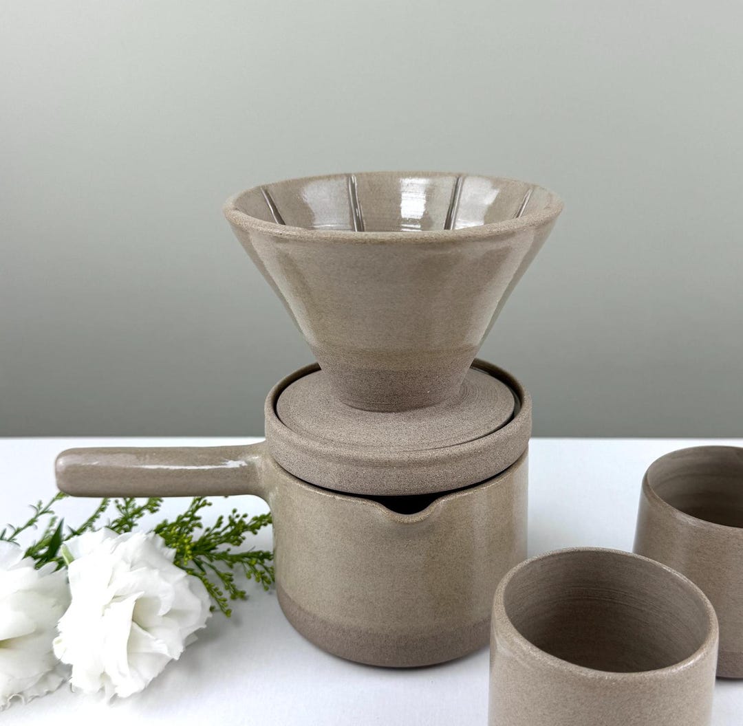 Ceramic Coffee Pour-over | Modern Stoneware Dripper and Jug Set ...