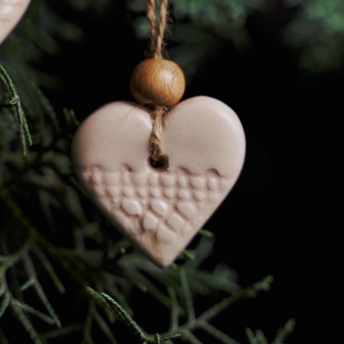 Elegant White Ceramic Christmas Tree Heart Ornament - Etsy