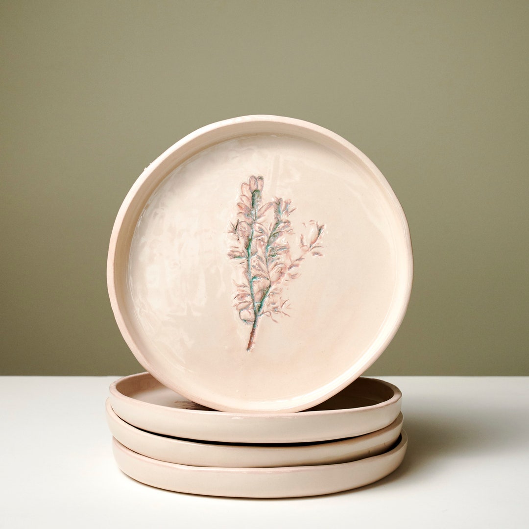Handmade Leaf Printed Ceramic Plate: Artisanal Tableware Set - Etsy