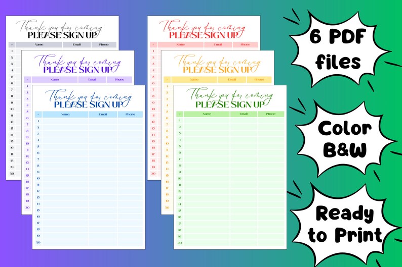 Sign up Sheet, Printable Sign up Sheet, Client Sign Up, Open House Sign ...