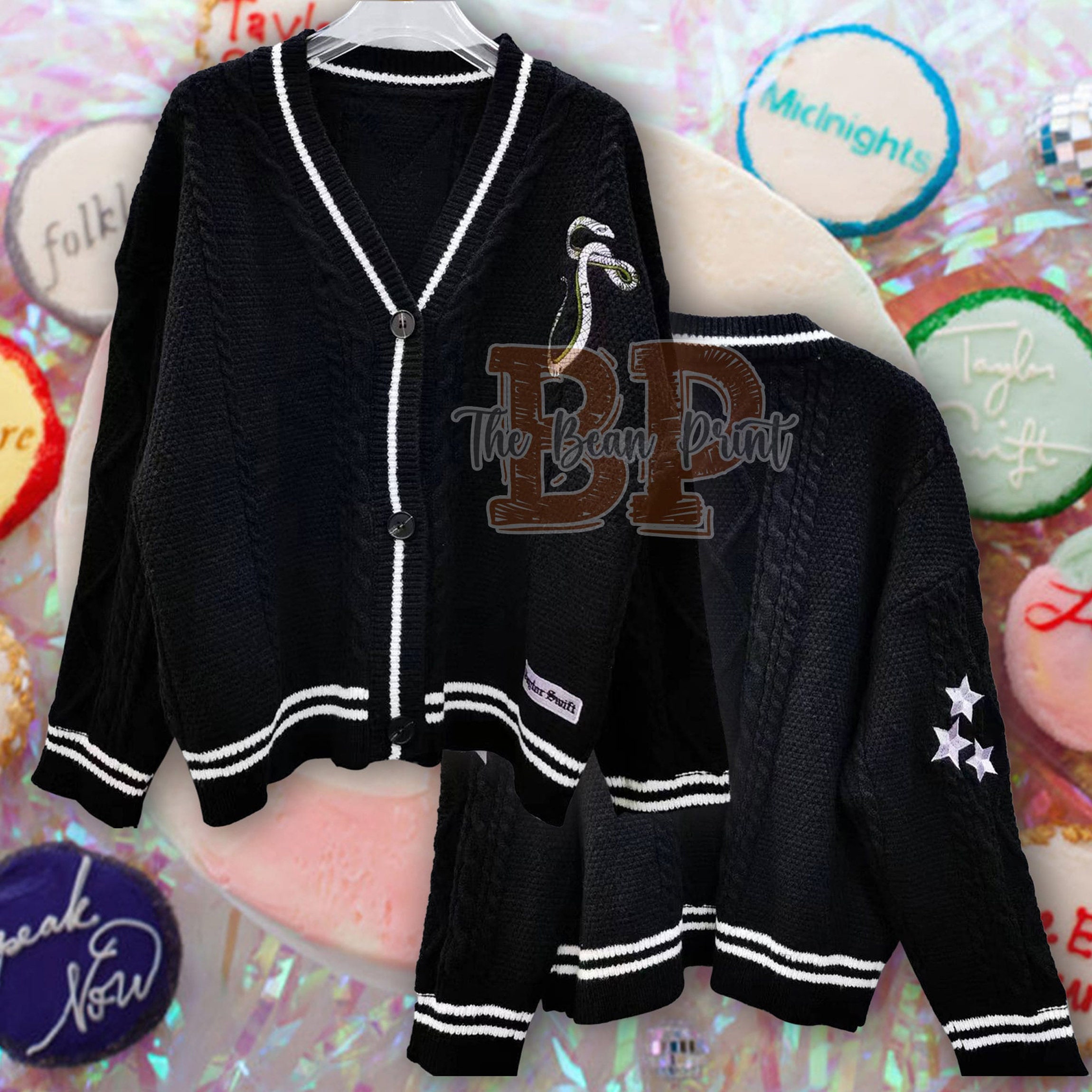 Black Folklore Reputation Cardigan Snake Pattern Star Trendy - Etsy