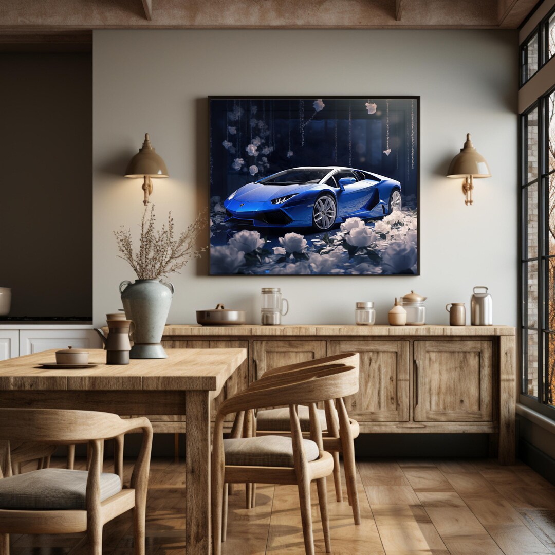 Framed Horizontal Poster, Colbalt Blue Lamborghini, Exotic Car Designs ...