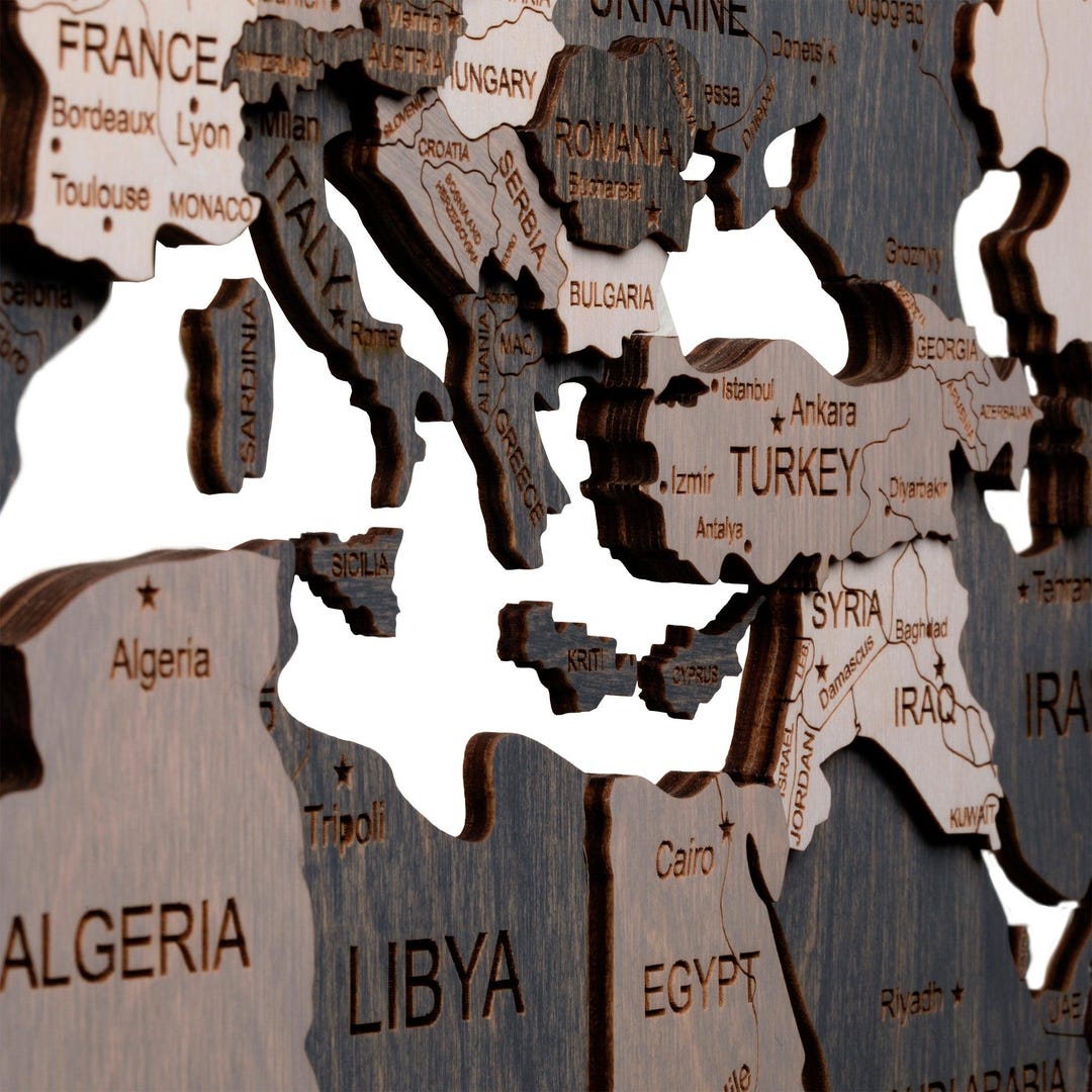 Wooden World Map Light Gray. World Map Wall Art, Living Room Decor ...