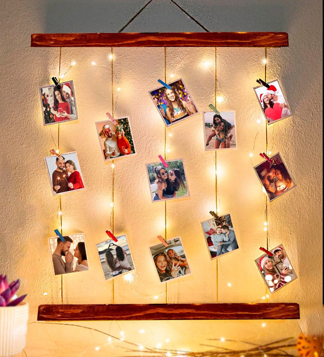 Personalized Wooden Photo Frame With Latch, Led Light and 12 Your Photo ...