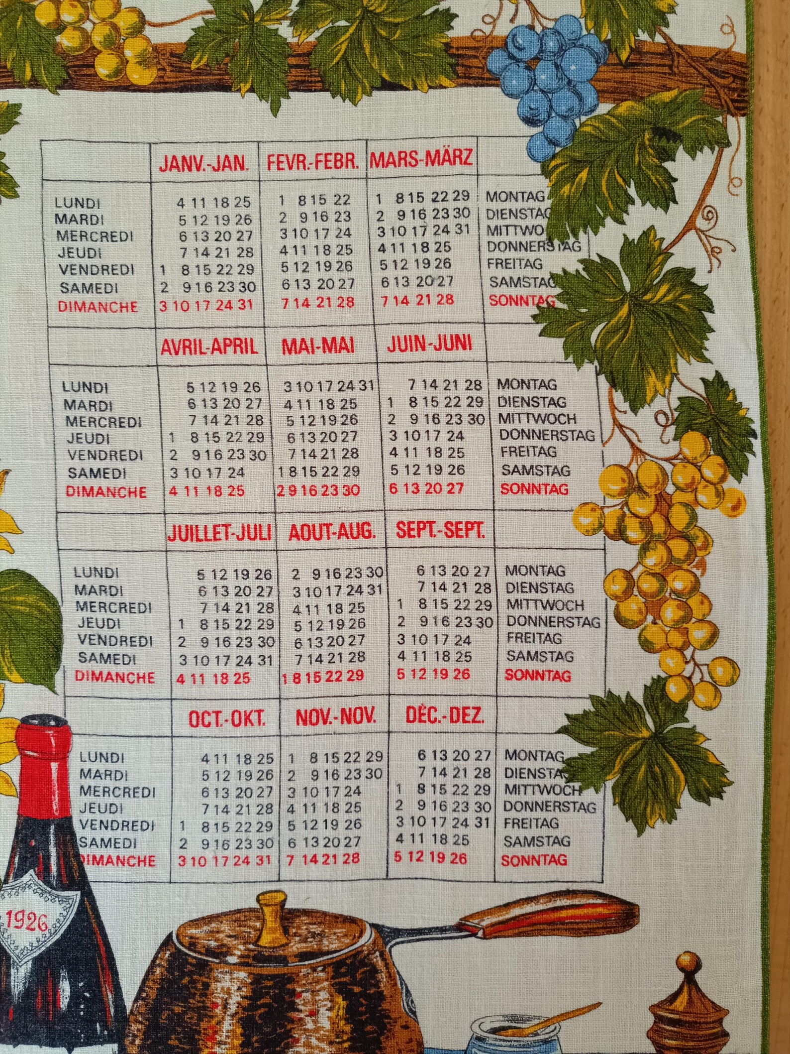 Vintage Kitchen Linen Towel Calendar 1982 With Fondue Kreier - Etsy