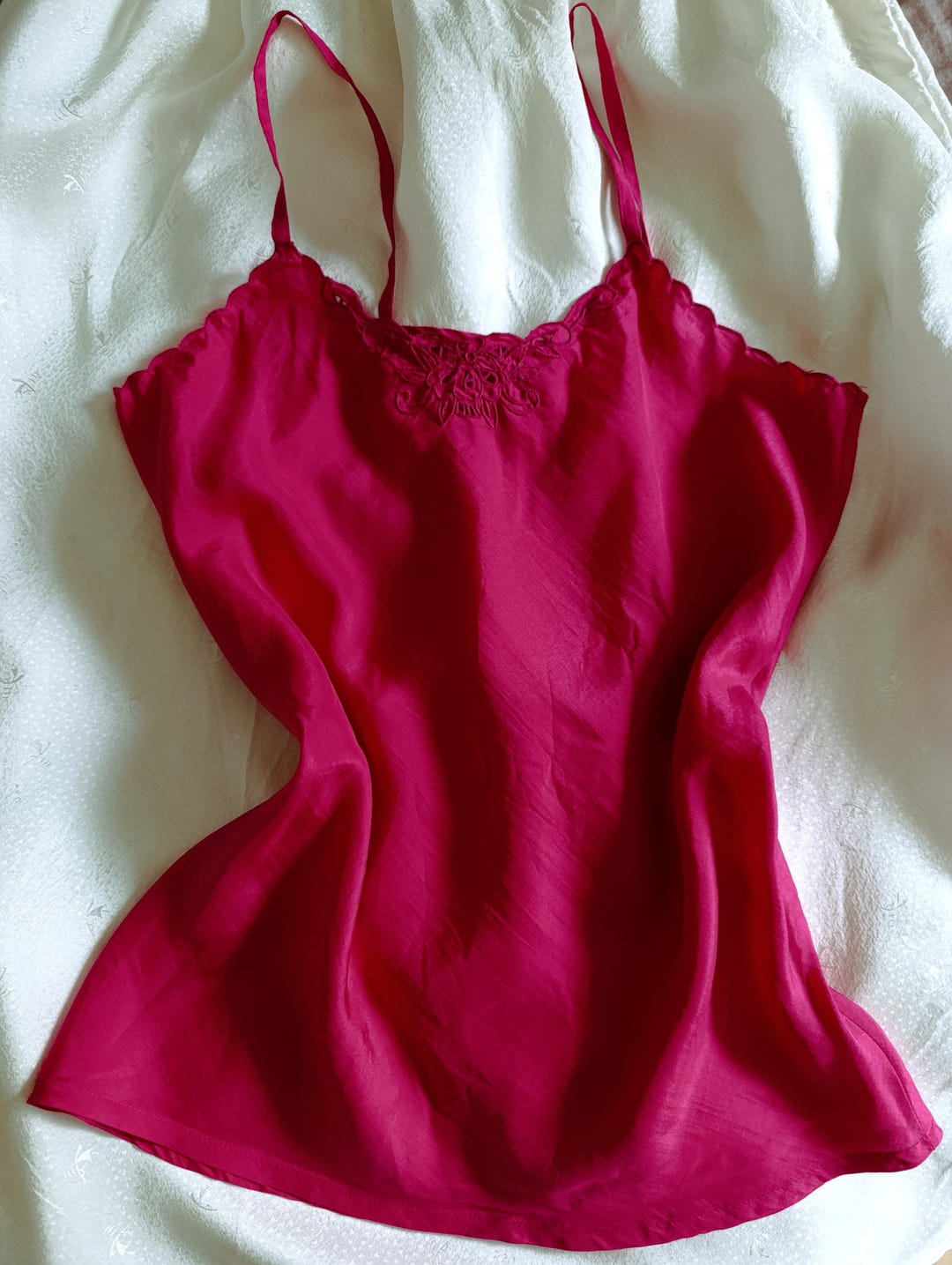 Vintage 80s Oui Pink Sik Camisole Top With Hand Embroidered - Etsy