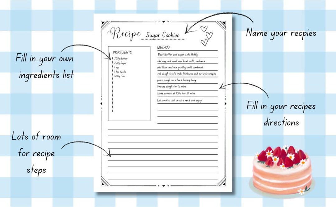 PRINTABLE Recipe Page Template, Recipe Card, Blank Recipe Sheet to ...