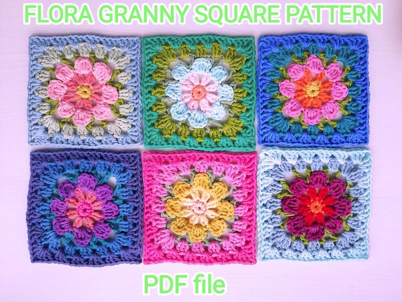 Crochet Flora Granny Square Pattern, Easy Crochet Flower Motif, Simple ...