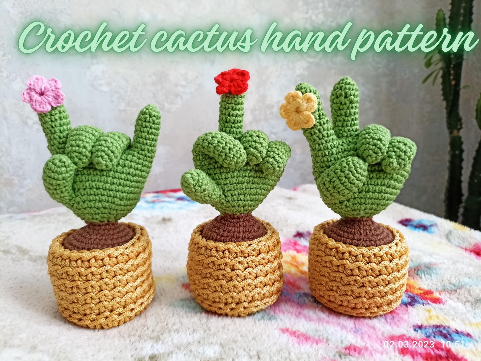 Crochet Cactus Hand Pattern, Middle Finger Cactus, Victory Cactus, Rock ...