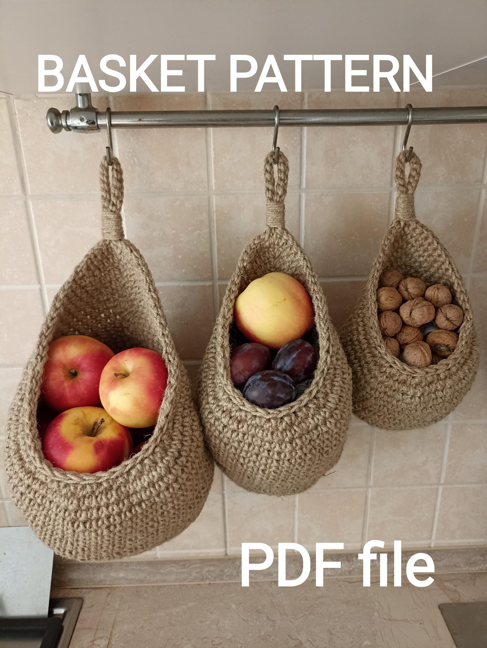 Jute Hanging Basket, Fruit Vegetable Hanging Basket, Kitchen Hanging ...