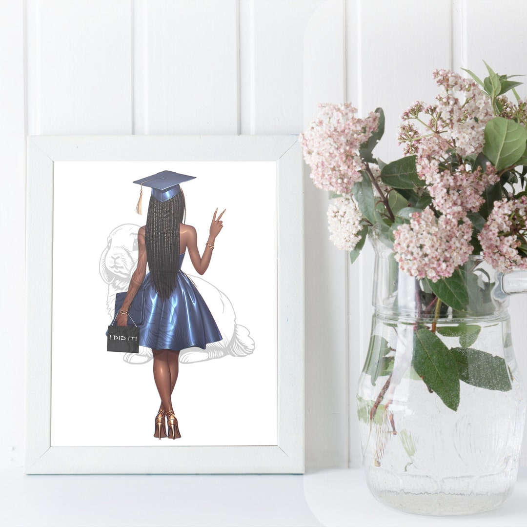 Graduation Girl Clipart Braids Blue Dress Black American African ...