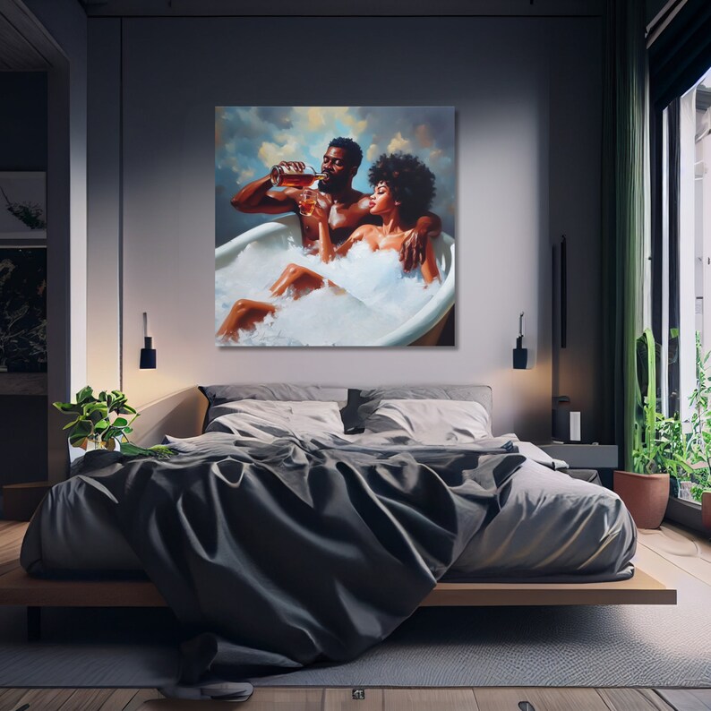 Black Couple Art Black Love Art African Art Relationship Goal Square Art Print Bathroom Decor ...