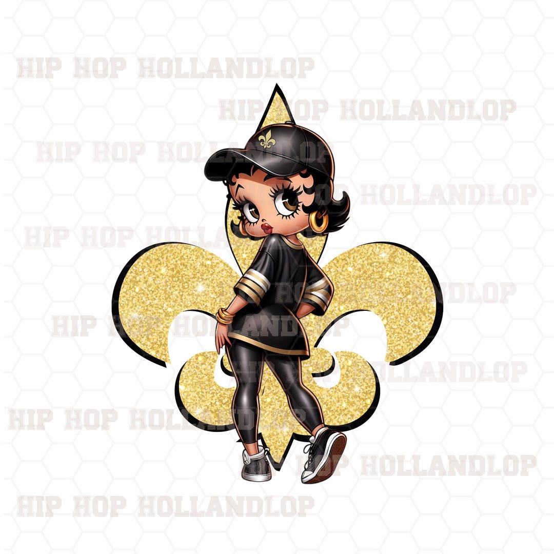 Football Fan Black & Gold NOLA Fleur De Lis Sports Fan Vintage Cartoon ...
