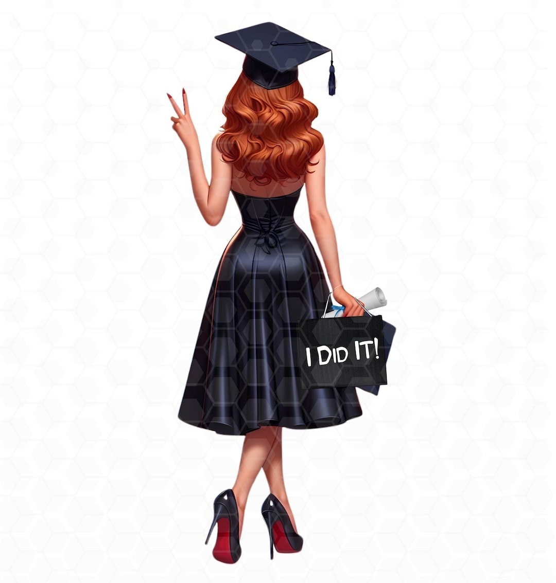 Graduation Girl Clipart Ginger Head Grad Navy Blue Clipart High School ...