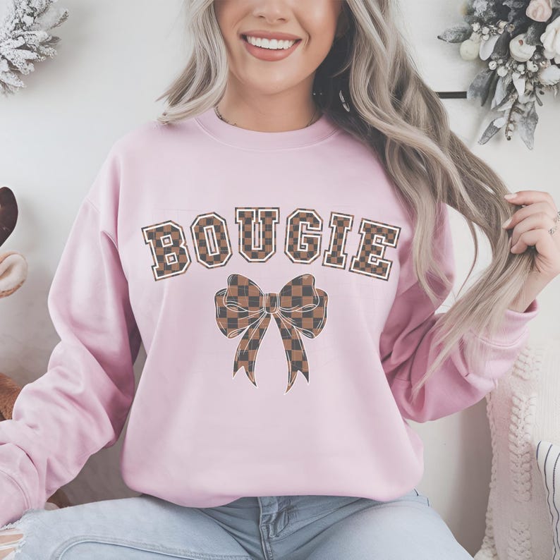 Boujee Coquette Graphic Design With Bow | Brown Checkerboard Pattern ...