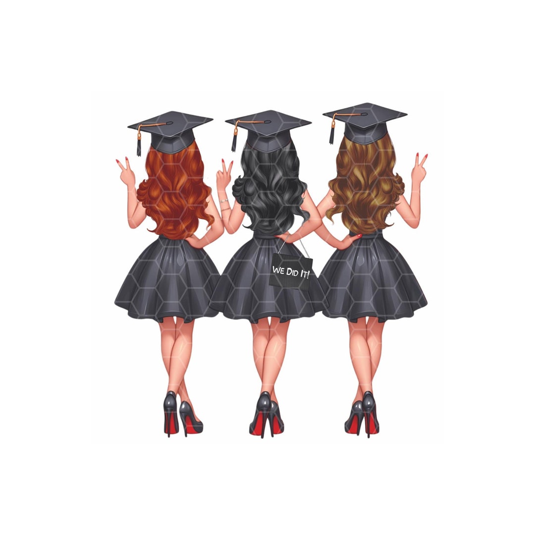 Clip Art Graduation Girl Triple Graduation Clipart High School College ...
